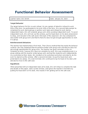 FBA/BIP - Revised - D001 Task 1 Functional Behavioral Assessment (FBA ...