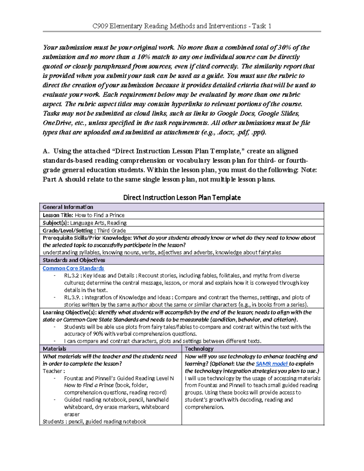 C909 - Revision for Task 1: Reading Comprehension Lesson Plan - Studocu