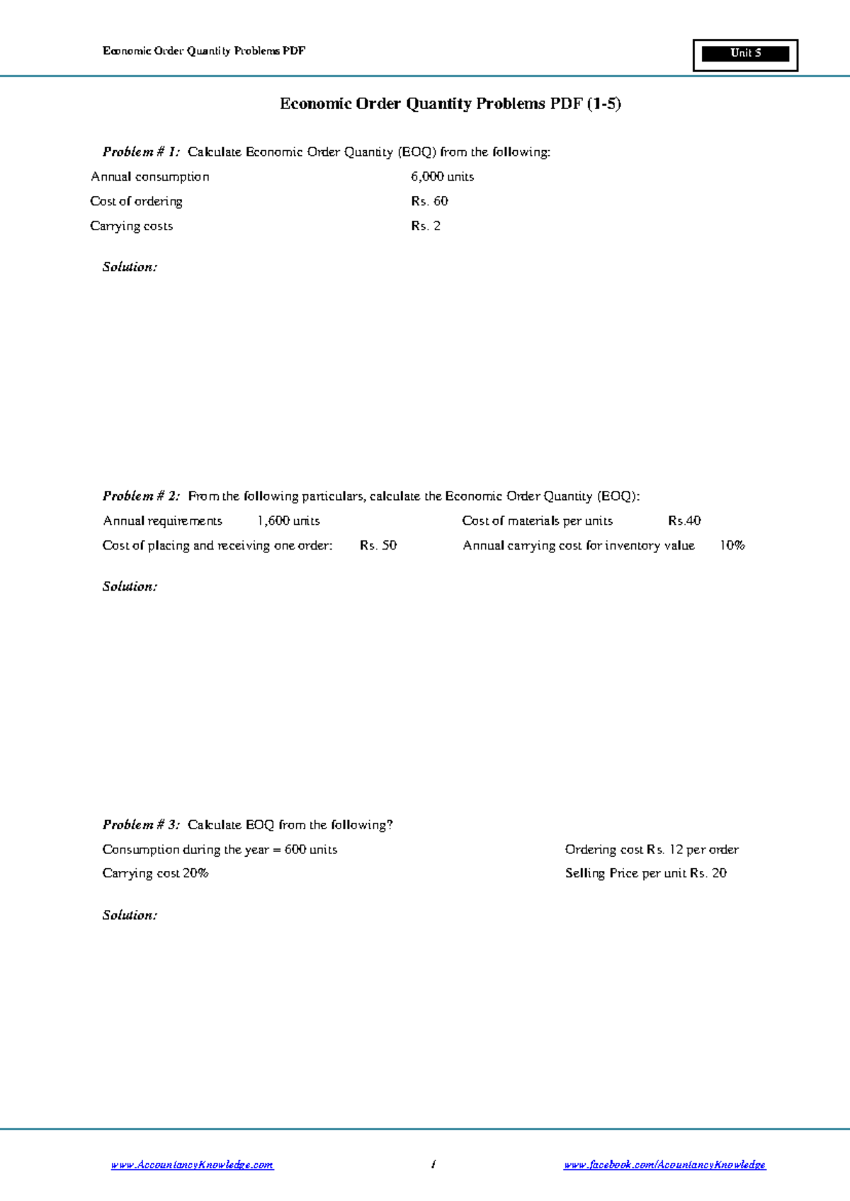 ECONOMIC ORDER QUANTITY EXAMS REVIEWER - Economic Order Quantity ...