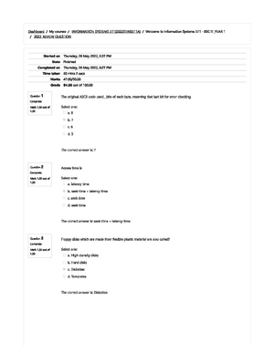 Answers - ASSIGNMENT - Question 1 Not yet answered Marked out of 1. Flag question Question text ...