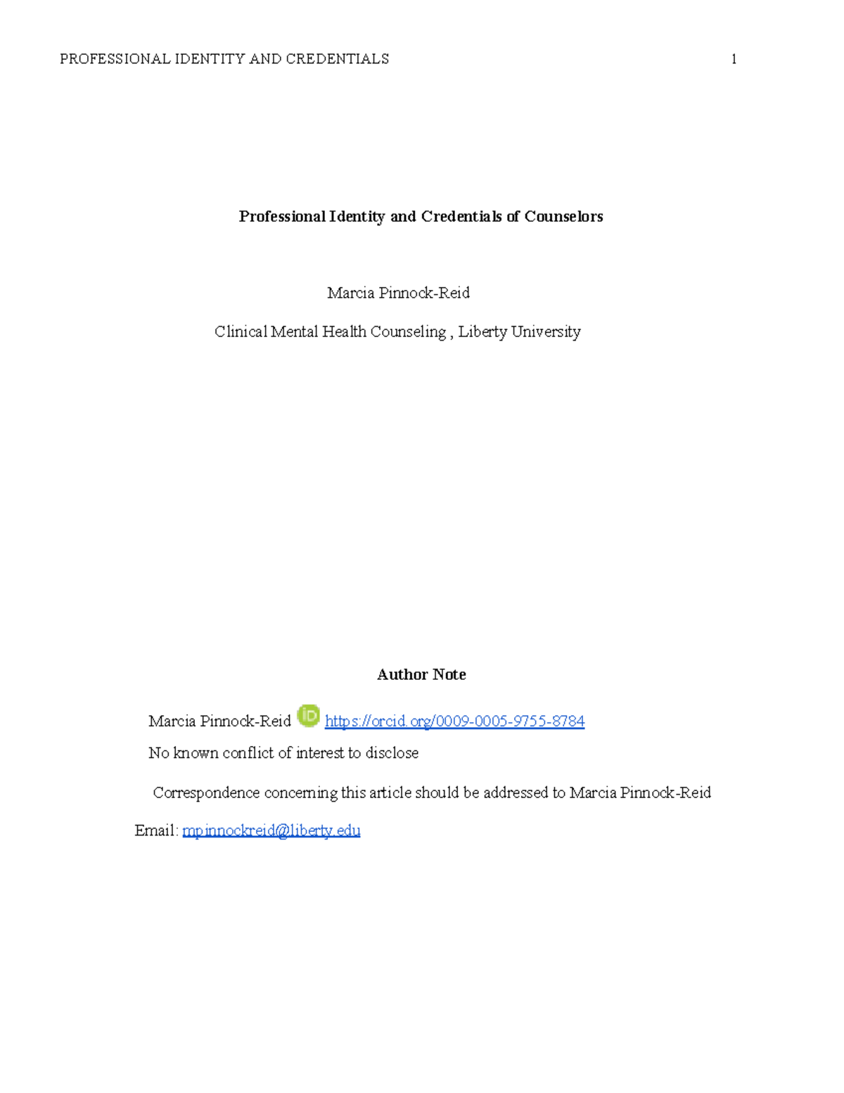 CMHC 5010: Professional Identity & Credentialing for Counselors Essay ...