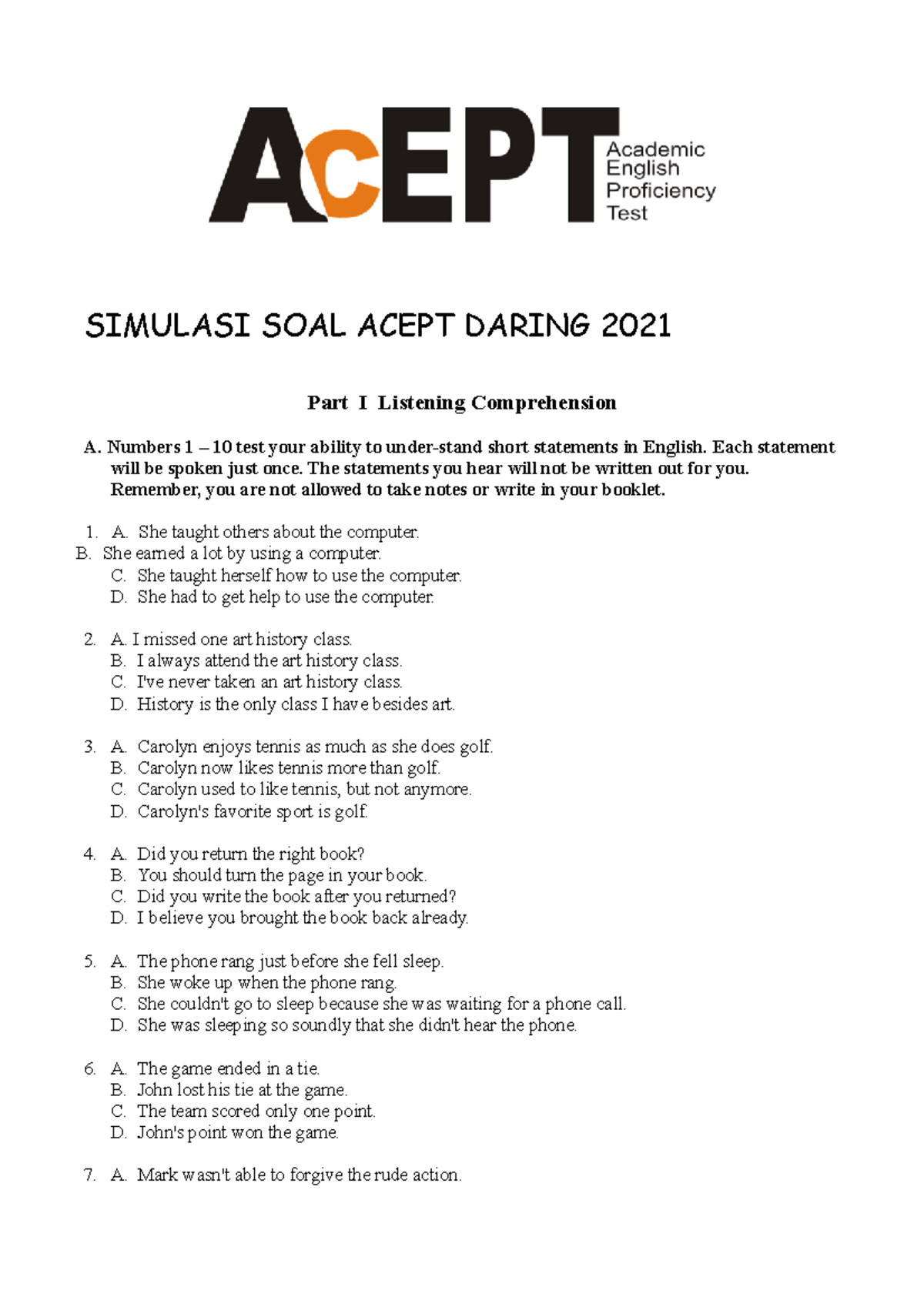 English for Practice: Listening Comprehension & Grammar Exercises - Studocu