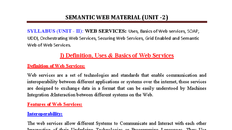 Semantic Web Unit II: Web Services Overview and Key Concepts - Studocu