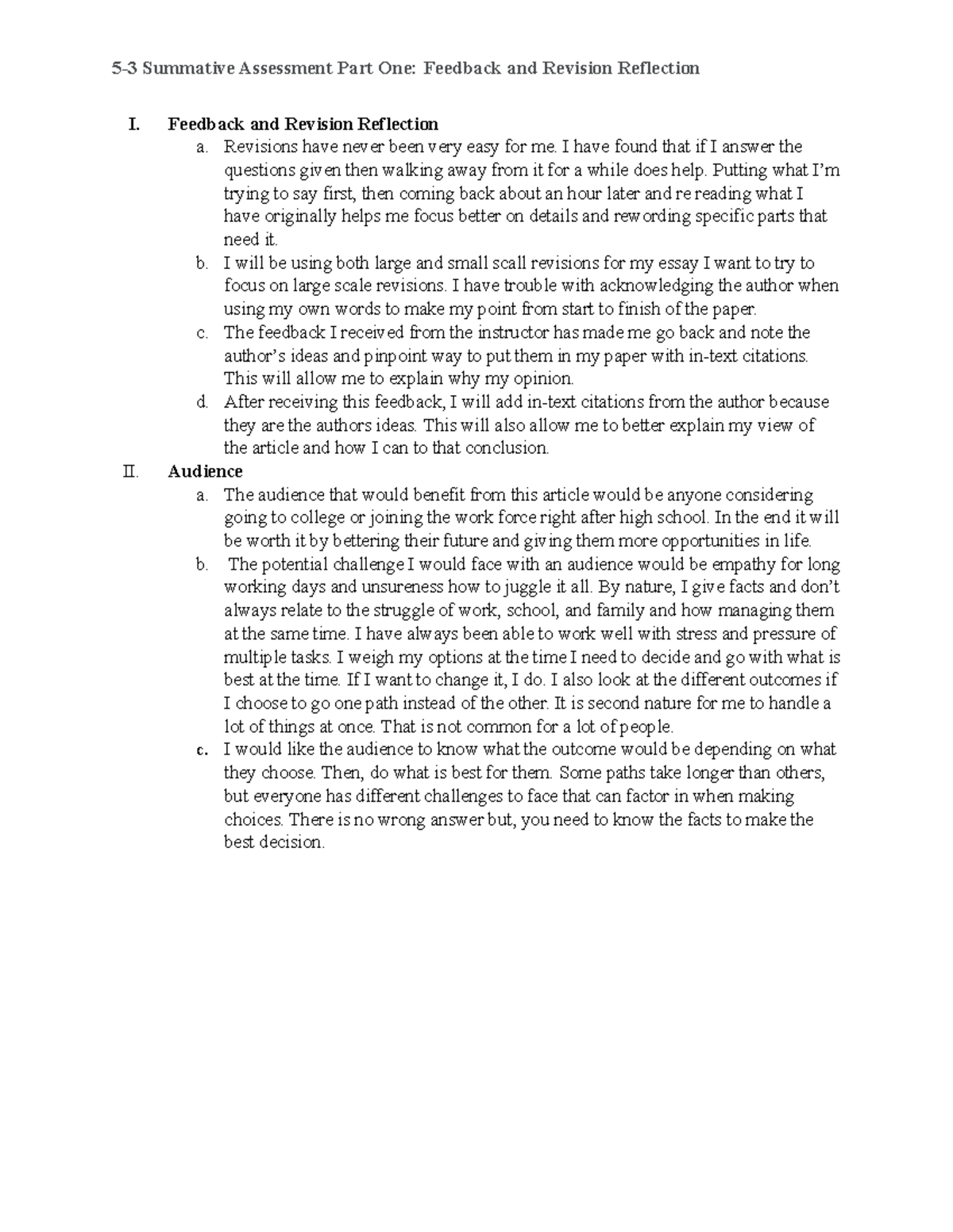 5-3 Feedback and Revision Reflection - Feedback and Revision Reflection ...