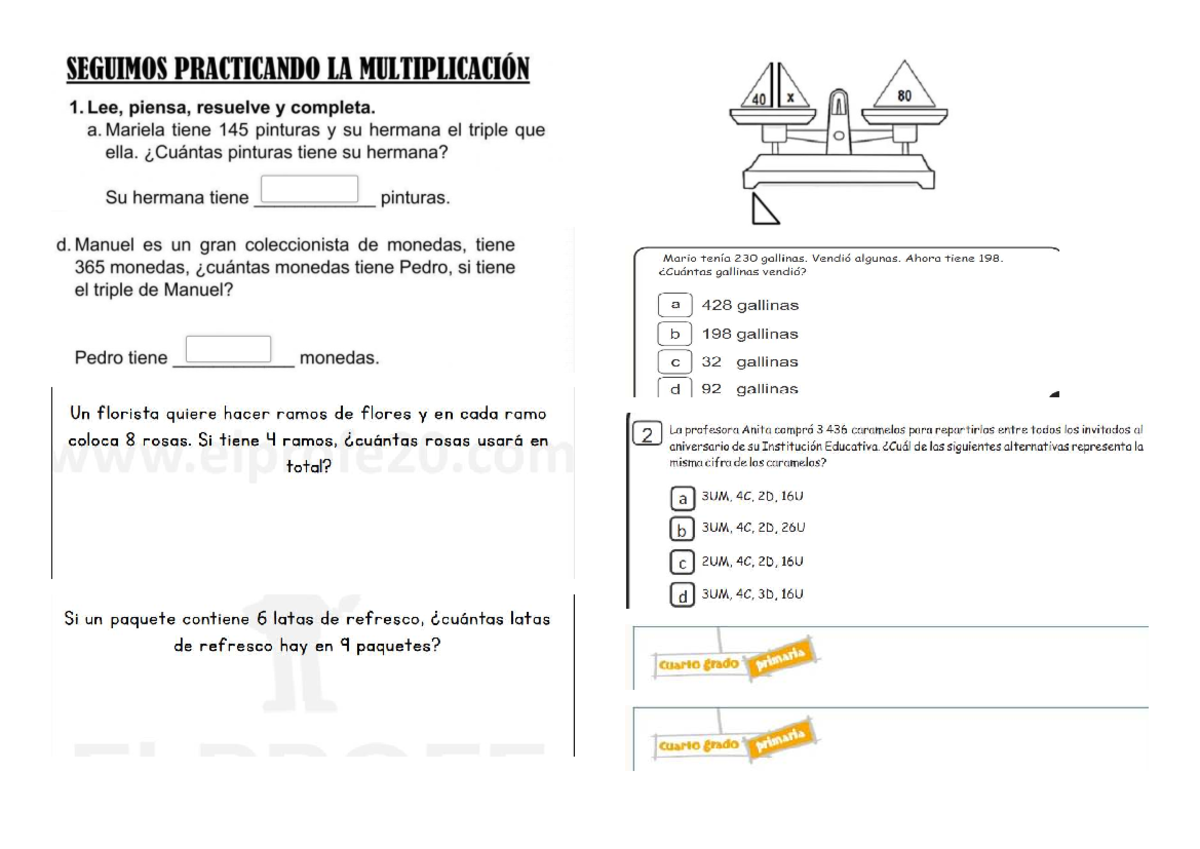 Problemas de Multiplicación para Cuarto Grado - Matemática 4G - Studocu