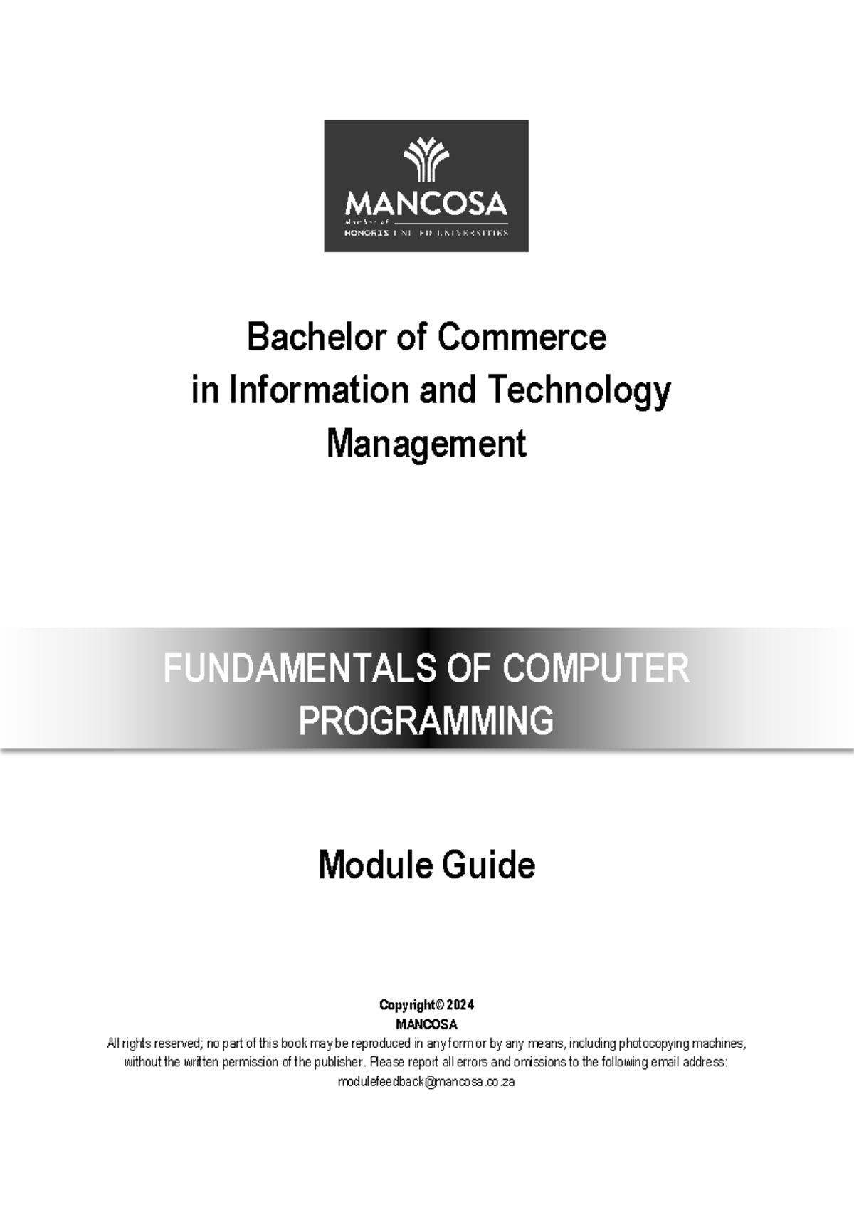 Fundamentals of Computer Programming Module Guide for B.Com IT ...