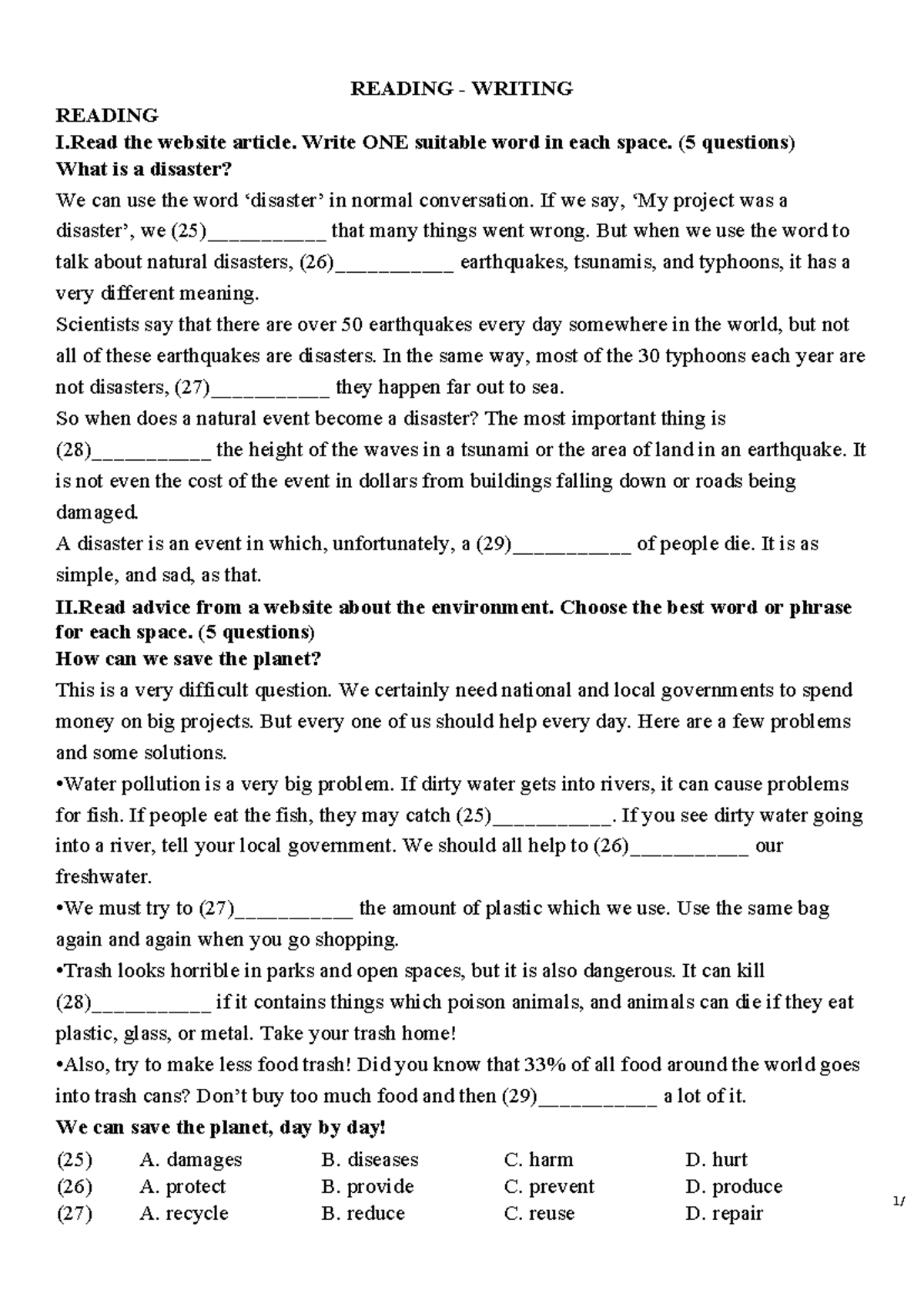 Reading-Writing 8: Understanding Natural Disasters and Environmental ...