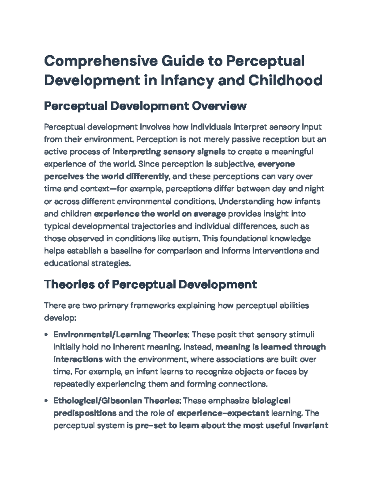 Comprehensive Overview of Perceptual Development in Infancy & Childhood ...