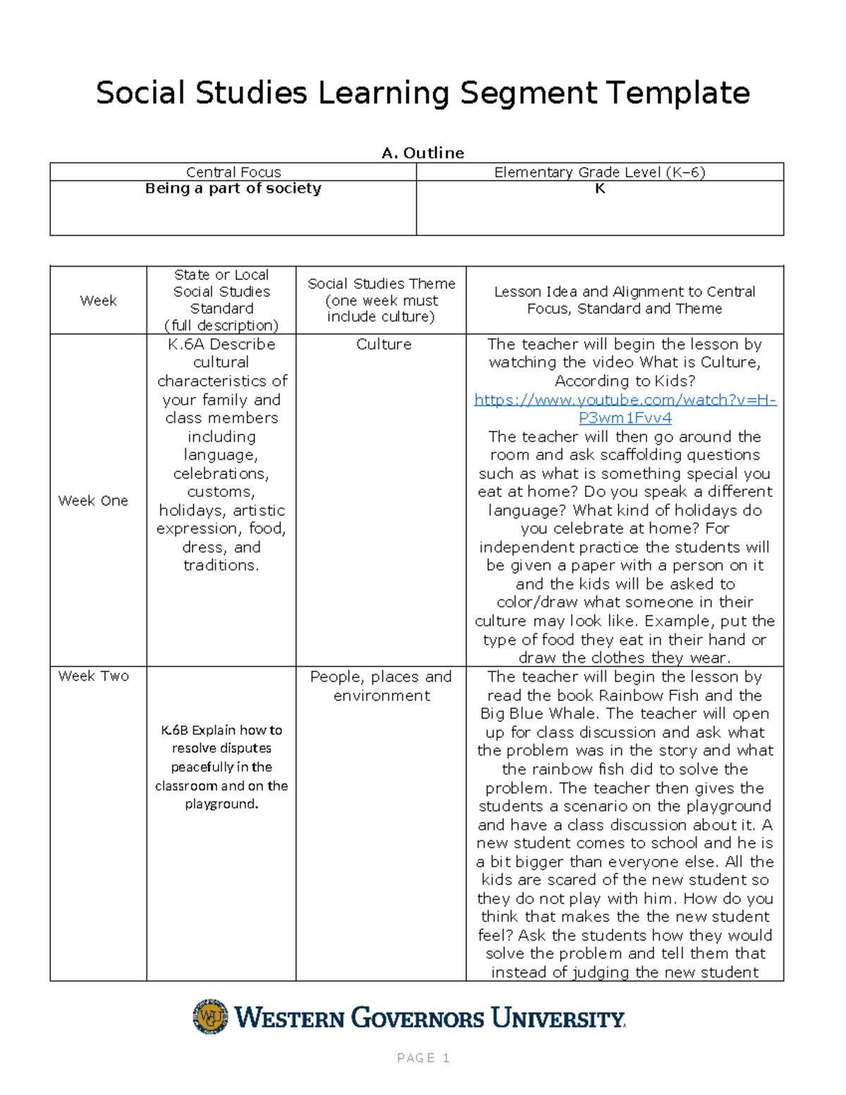 ITM2 Task 1 - 5 week lesson plan - Social Studies Learning Segment ...