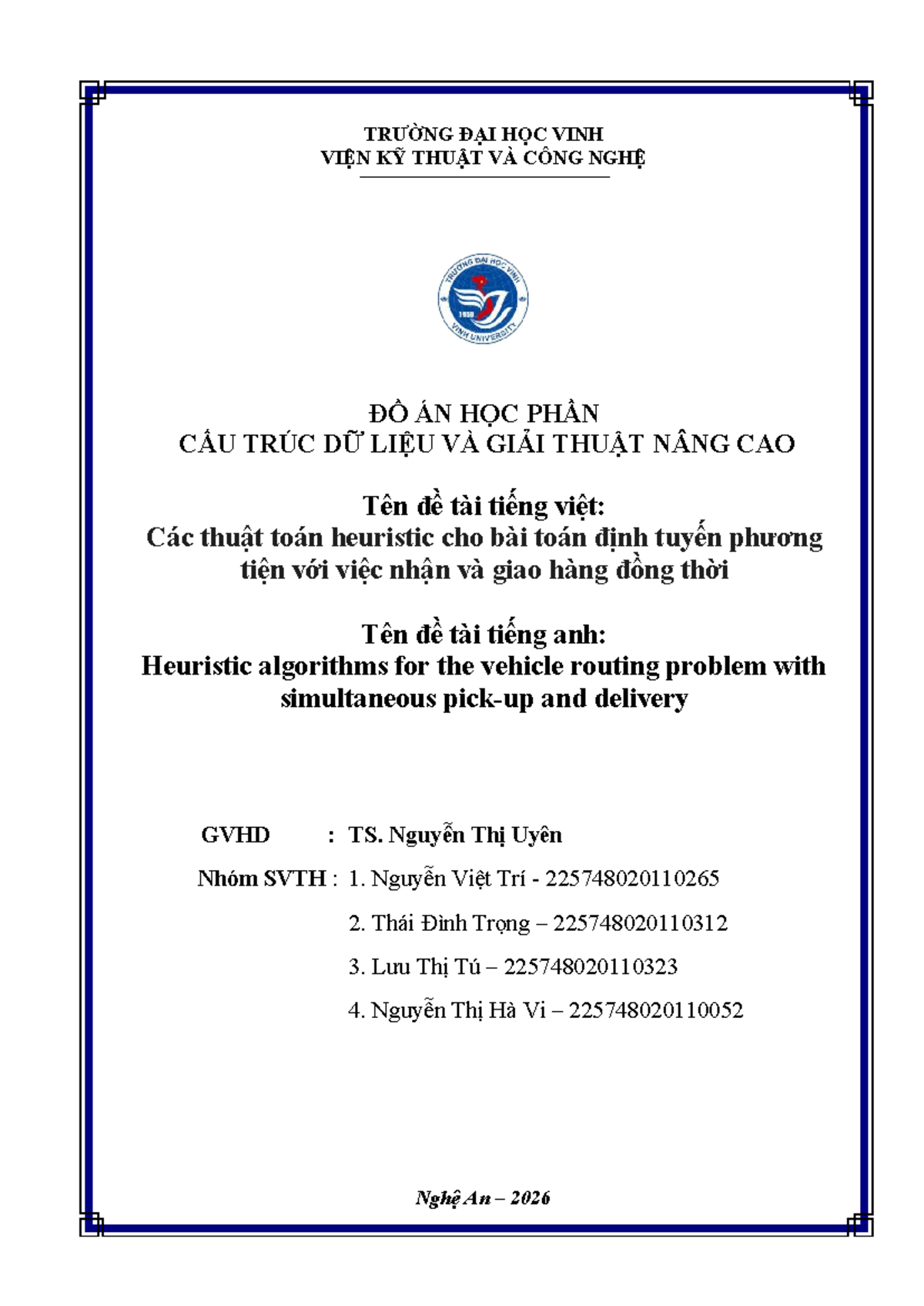 Đồ án học phần Cấu trúc dữ liệu và Giải thuật nâng cao: Thuật toán ...