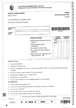 2023 BEC SCIENCE DOUBLE AWARD Paper 3 Theory Examination Guide - Studocu