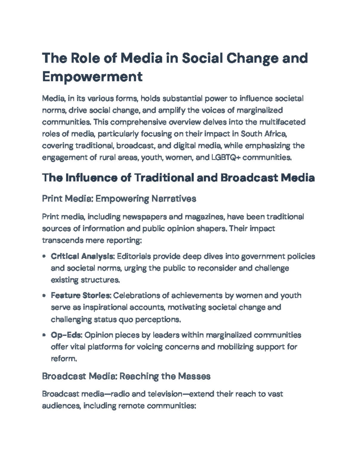 The Role of Media in Social Change and Empowerment (Final Project ...
