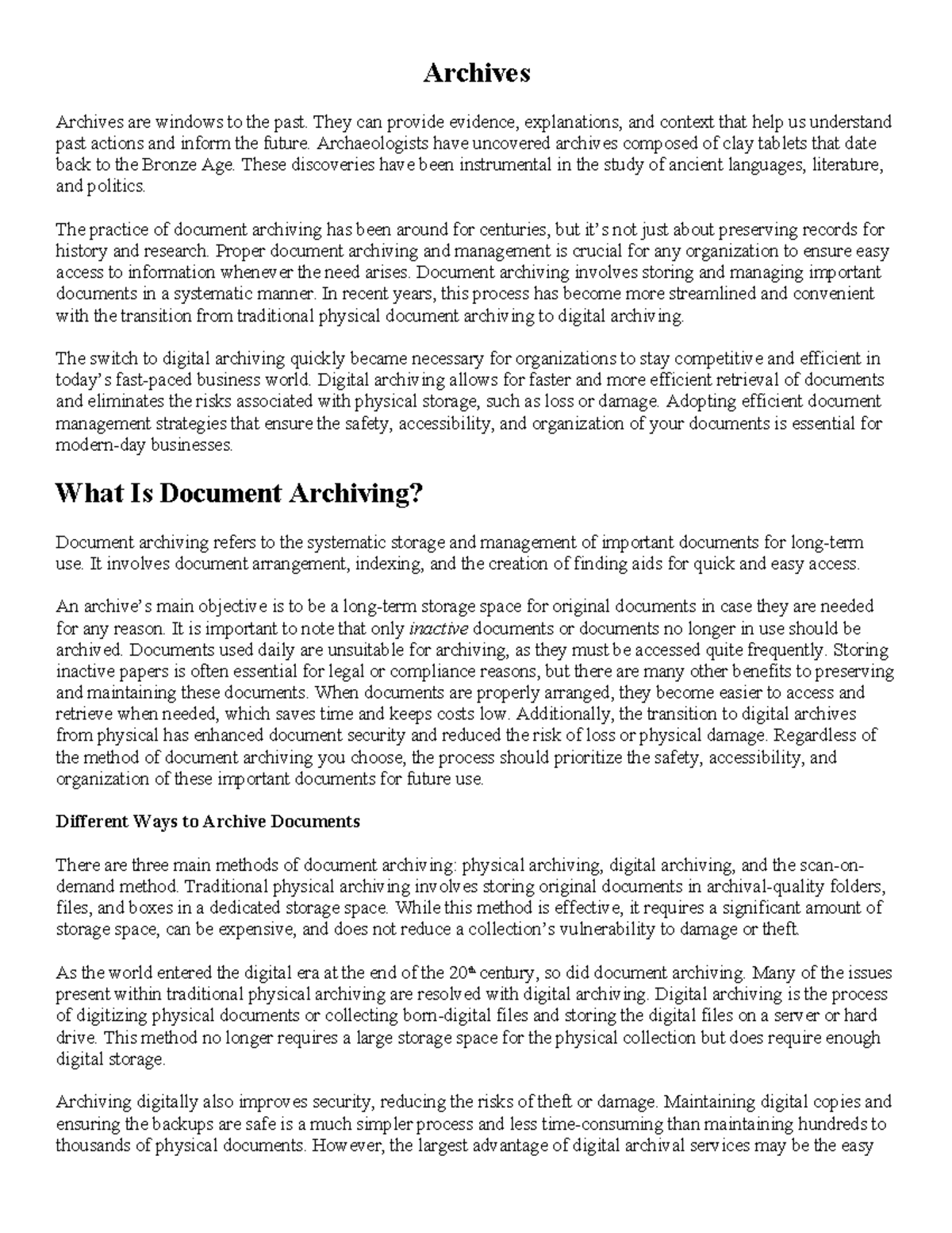 Document Management Strategies: Understanding Archives and Digital Solutions - Studocu