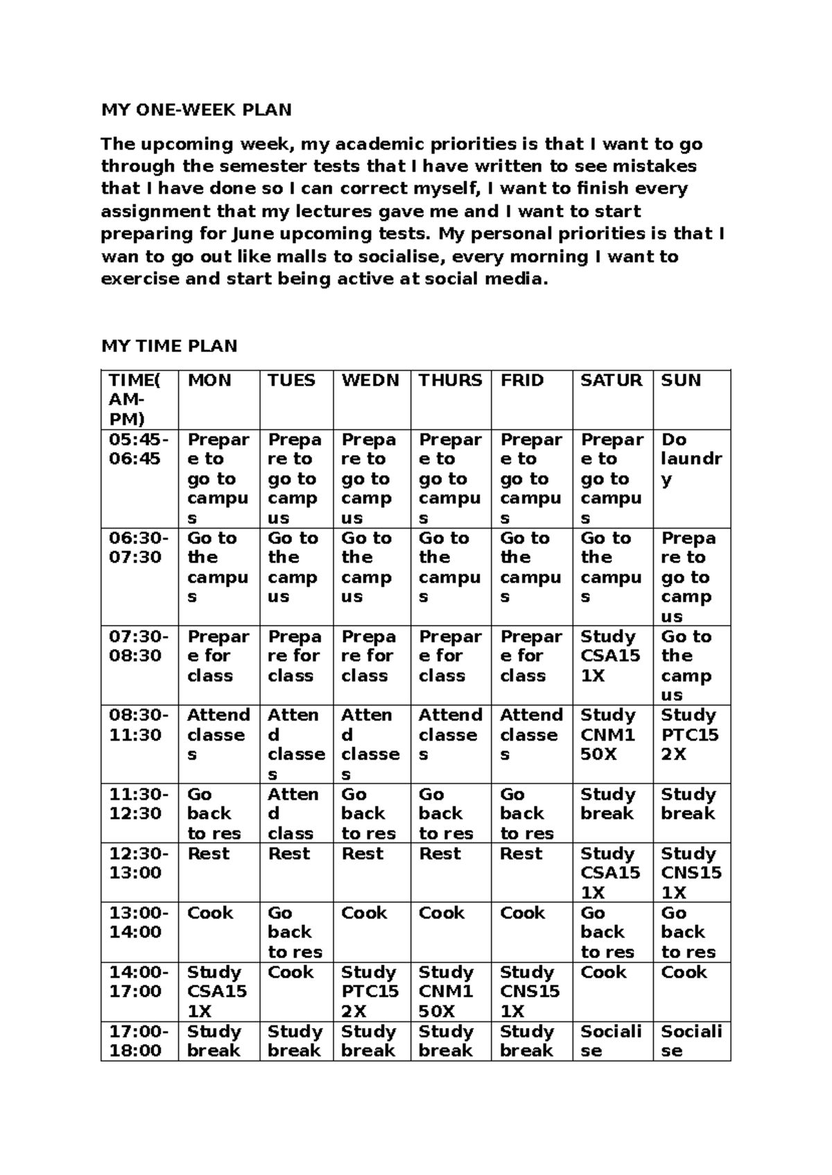 TIME Management Plan for CSA15, PTC15, and CNM150X - Studocu