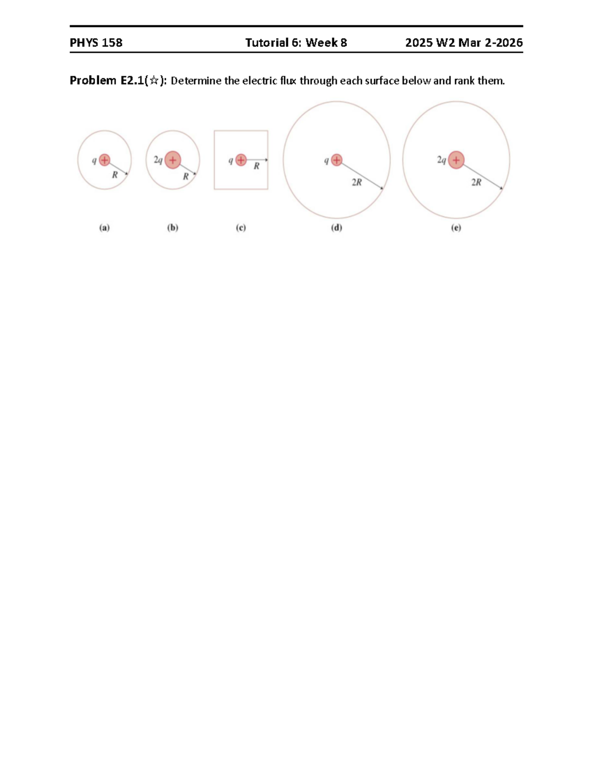 PHYS 158 Tutorial 6: Electric Flux Problems and Ranking - Studocu
