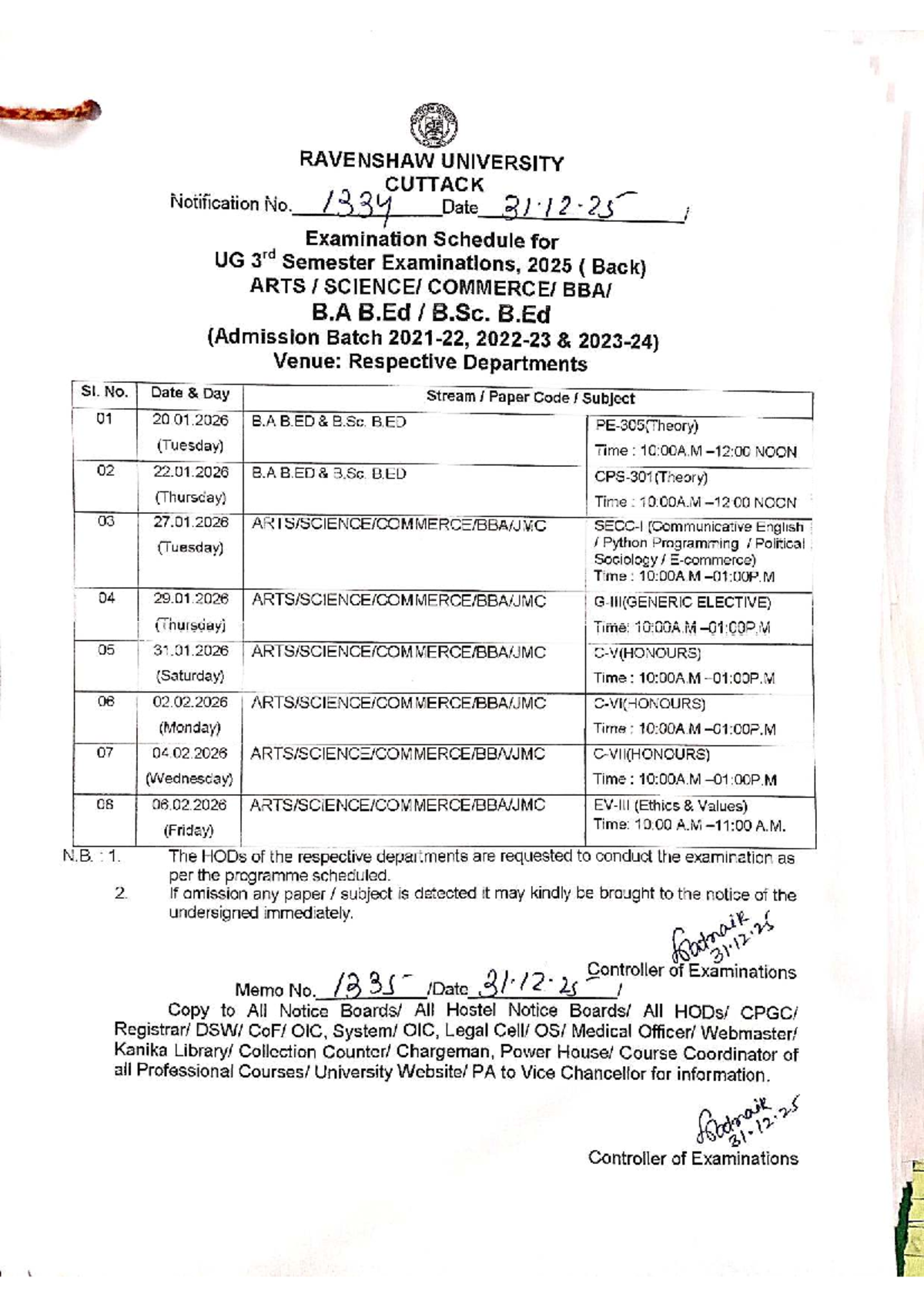 RAVENSHAW UNIVERSITY UG 3rd Sem Exam Schedule 2025 (Back) - Studocu