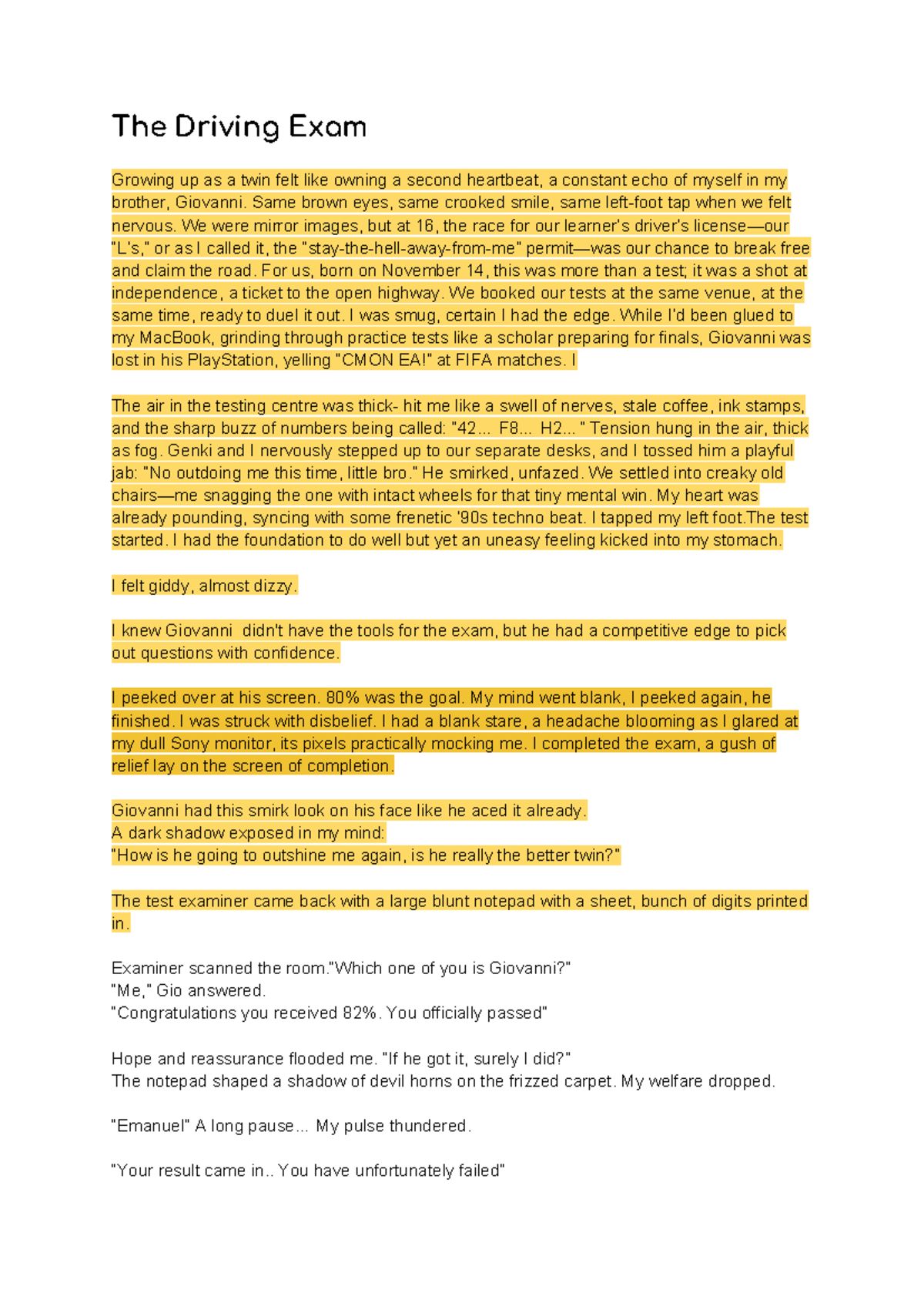 Final Essay Draft: The Driving Exam and Twin Rivalry Exploration - Studocu