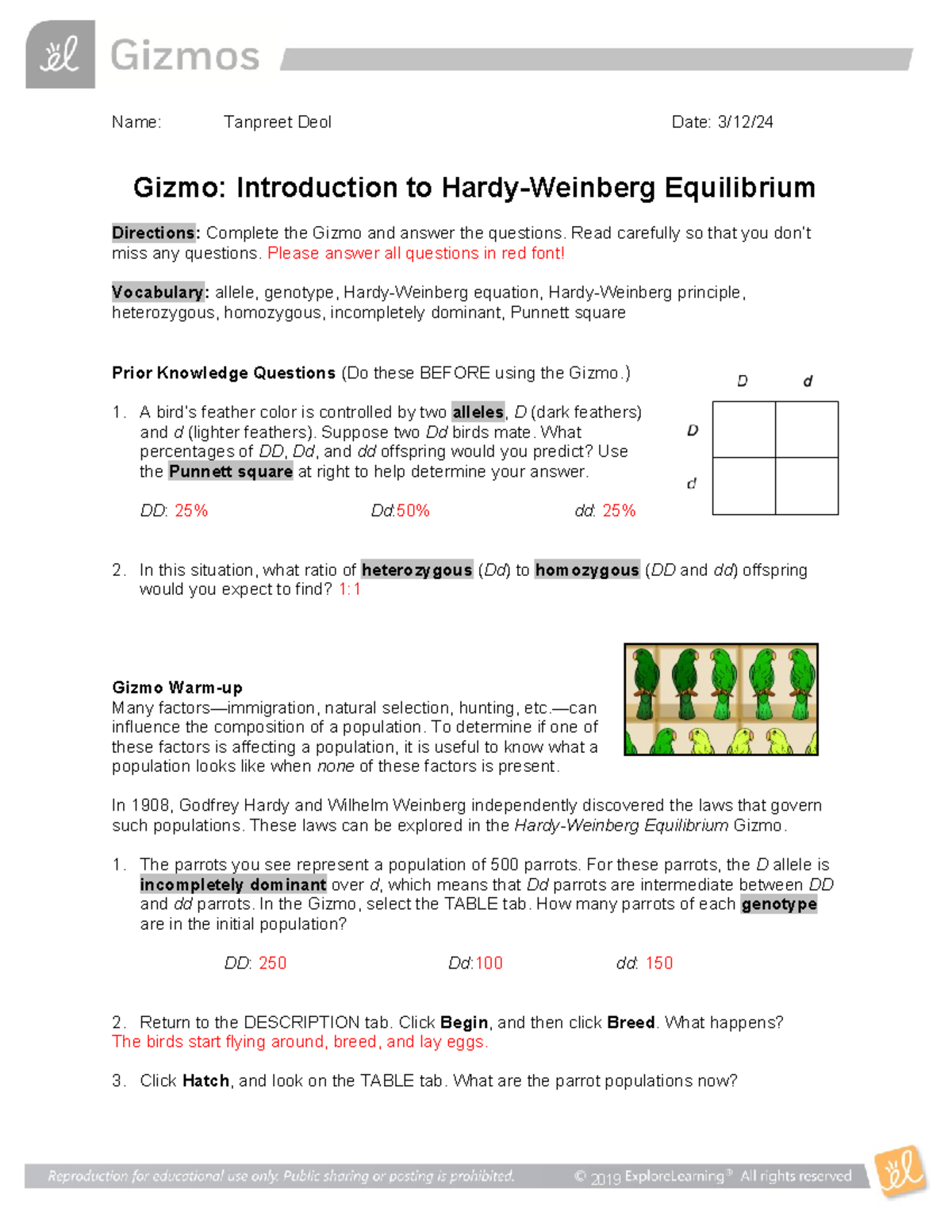 Gizmo: Intro to Hardy-Weinberg Equilibrium (2019 Study Notes) - Studocu