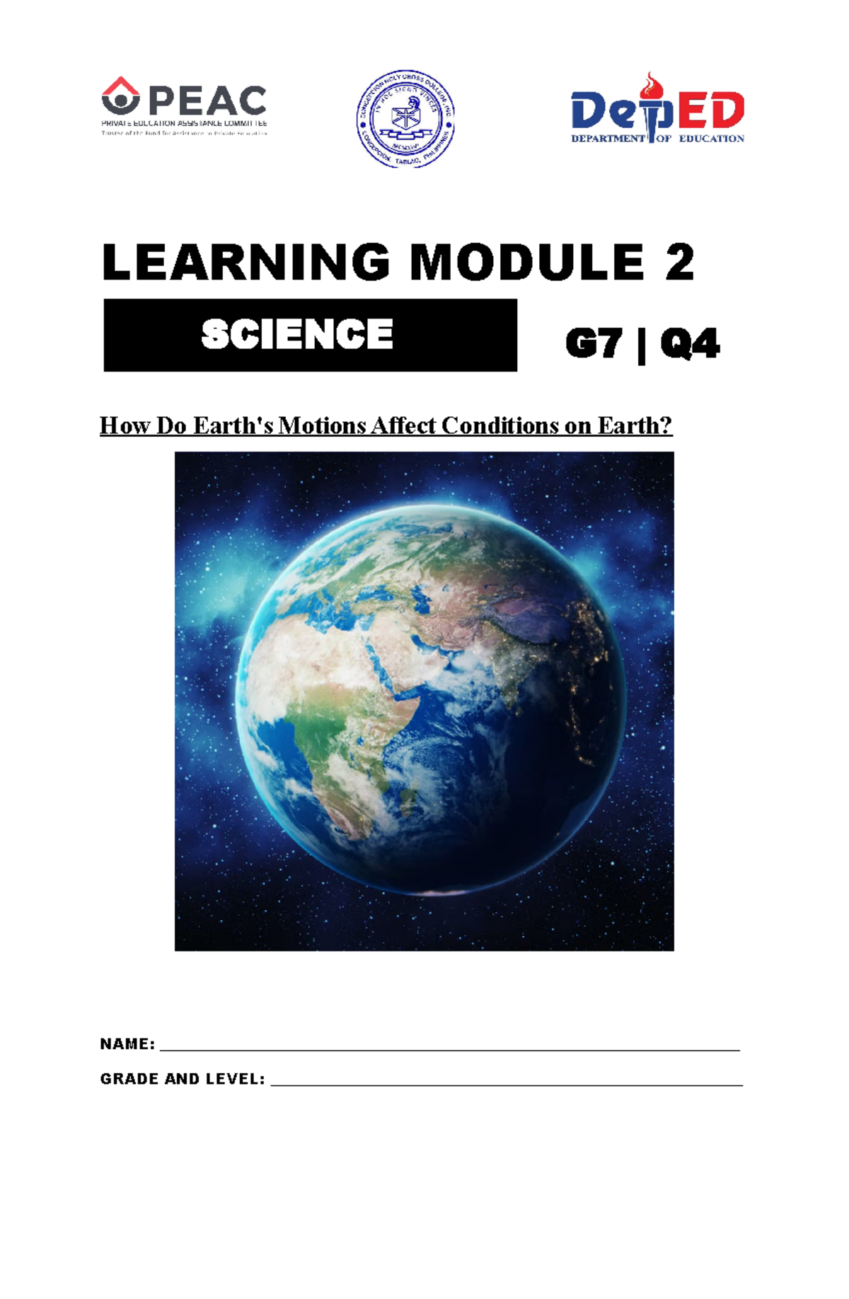 Grade 7 Science Module 2 Q4 - LEARNING MODULE 2 How Do Earth's Motions ...