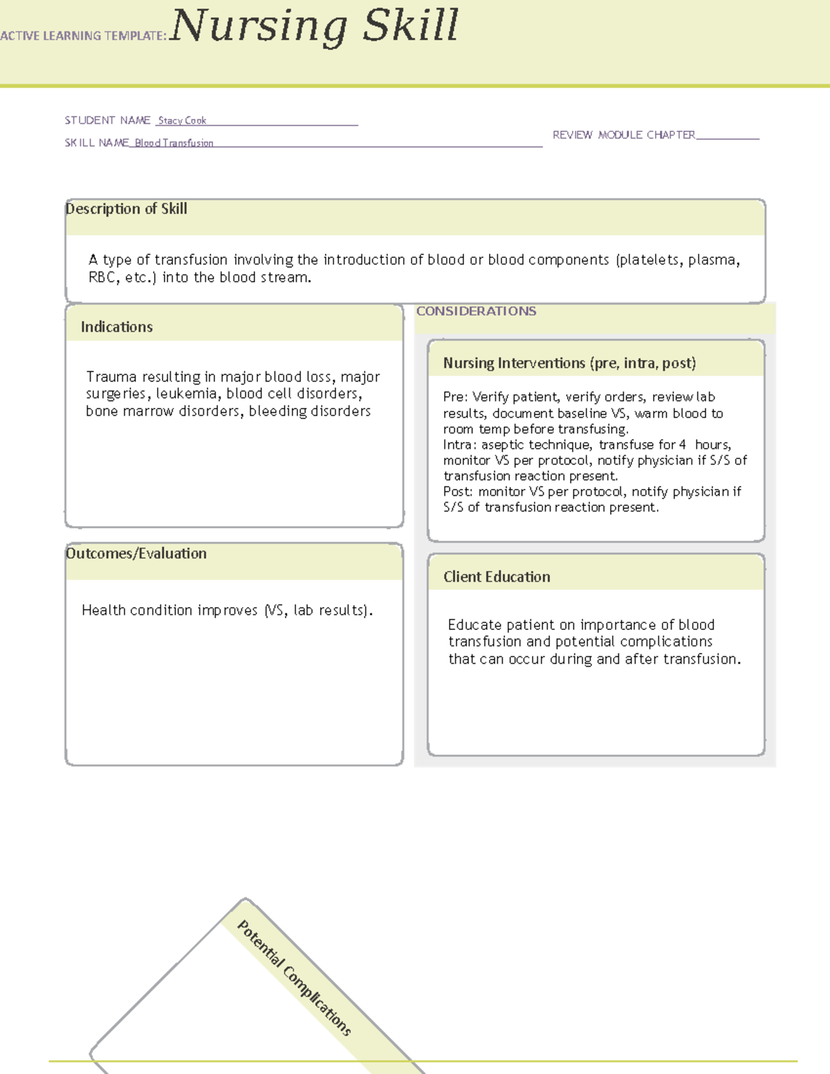 ATI Nursing Skill: Comprehensive Guide to Blood Transfusion - Studocu