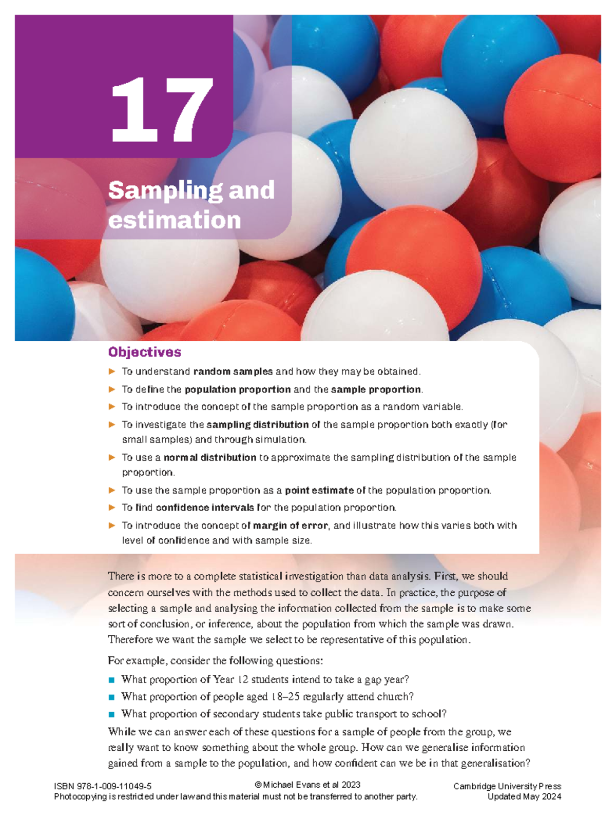 Methods 34 2ed Ch17: Sampling and Estimation Overview - Studocu