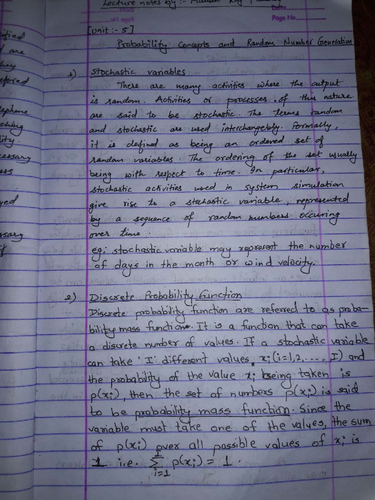 Lecture Notes on Probability Concepts & Random Number Generation ...