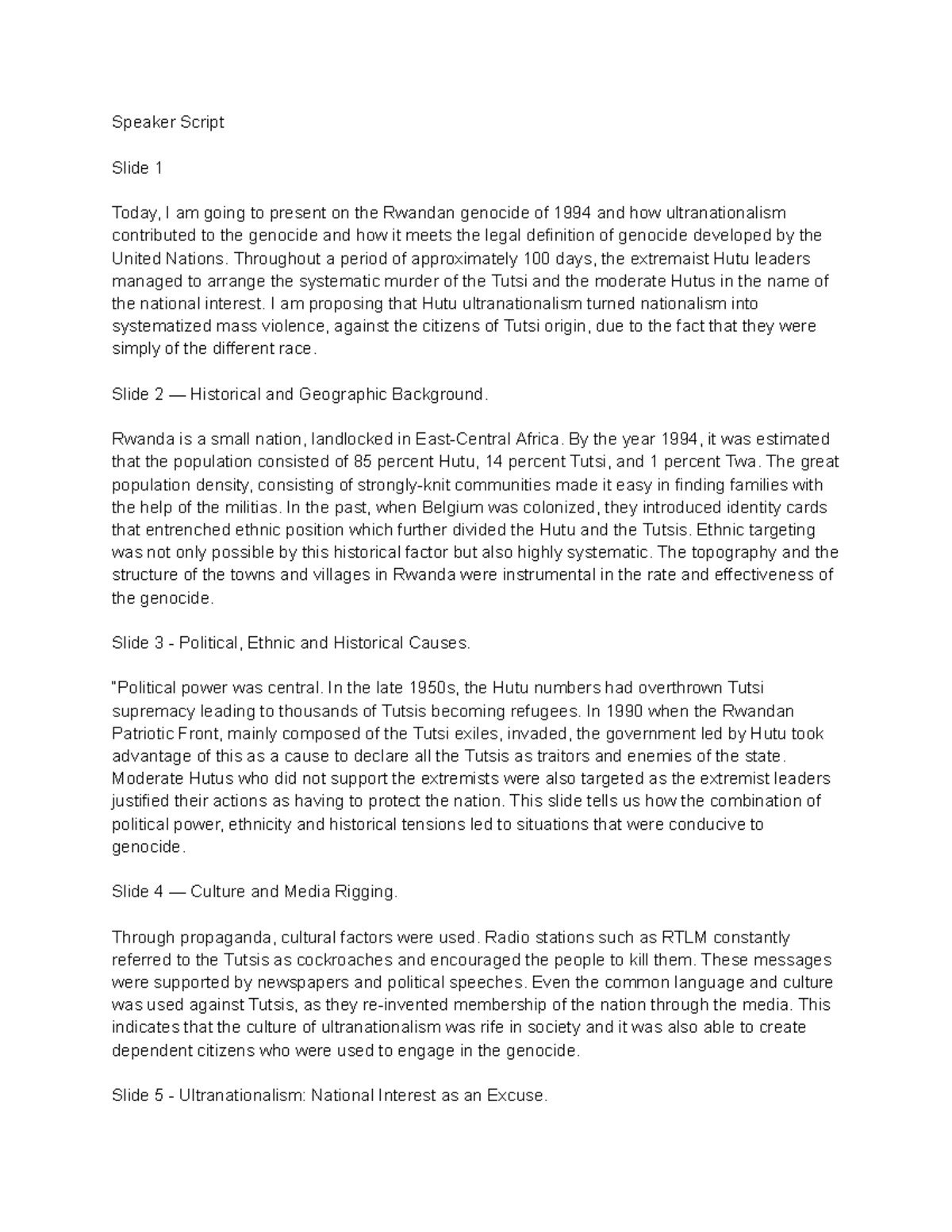 Rwanda Genocide 1994: Ultranationalism's Role & UN Definition - Studocu