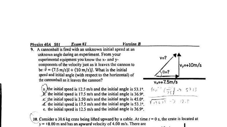 Physics 40A S01 Exam Version B: Projectile Motion & Forces Analysis - Studocu