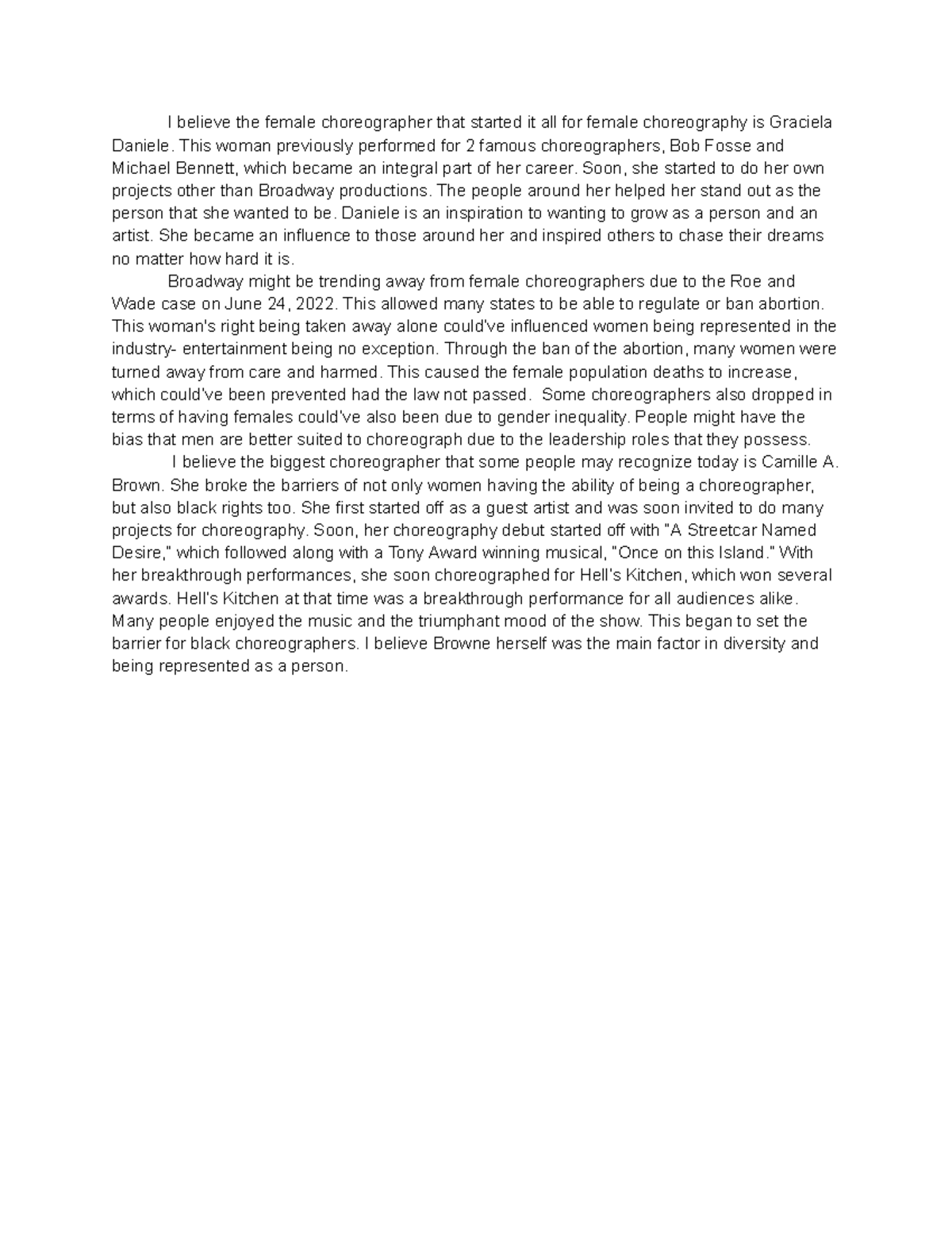 Written Response: Women in Dance and Choreography Influence - Studocu