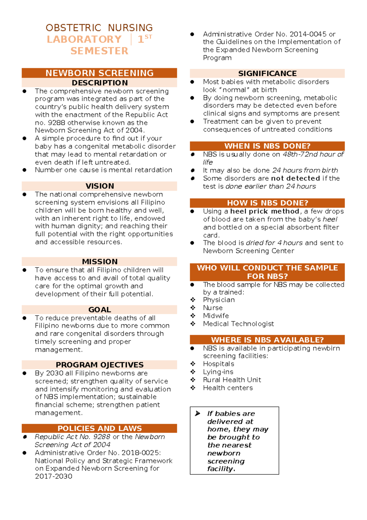 OB Nursing Lab Prelims: Comprehensive Newborn Screening Notes - Studocu