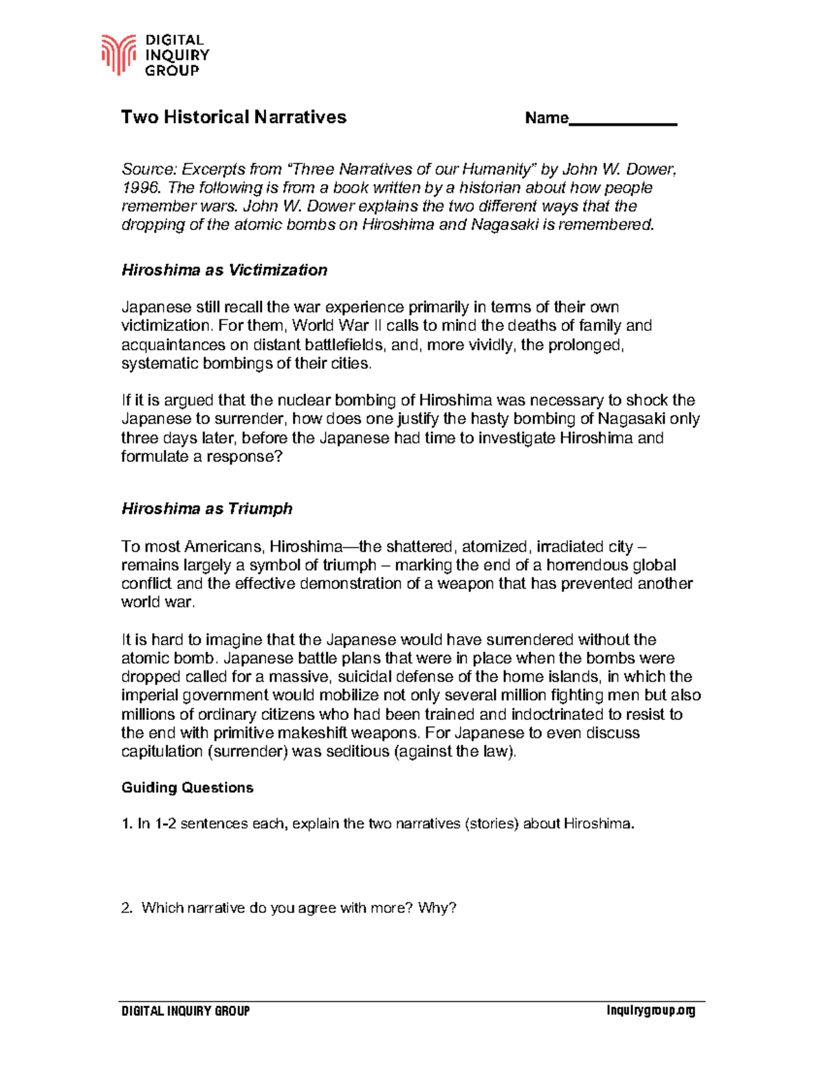 Atomic Bomb DBQ: Understanding Victimization & Triumph Narratives - Studocu