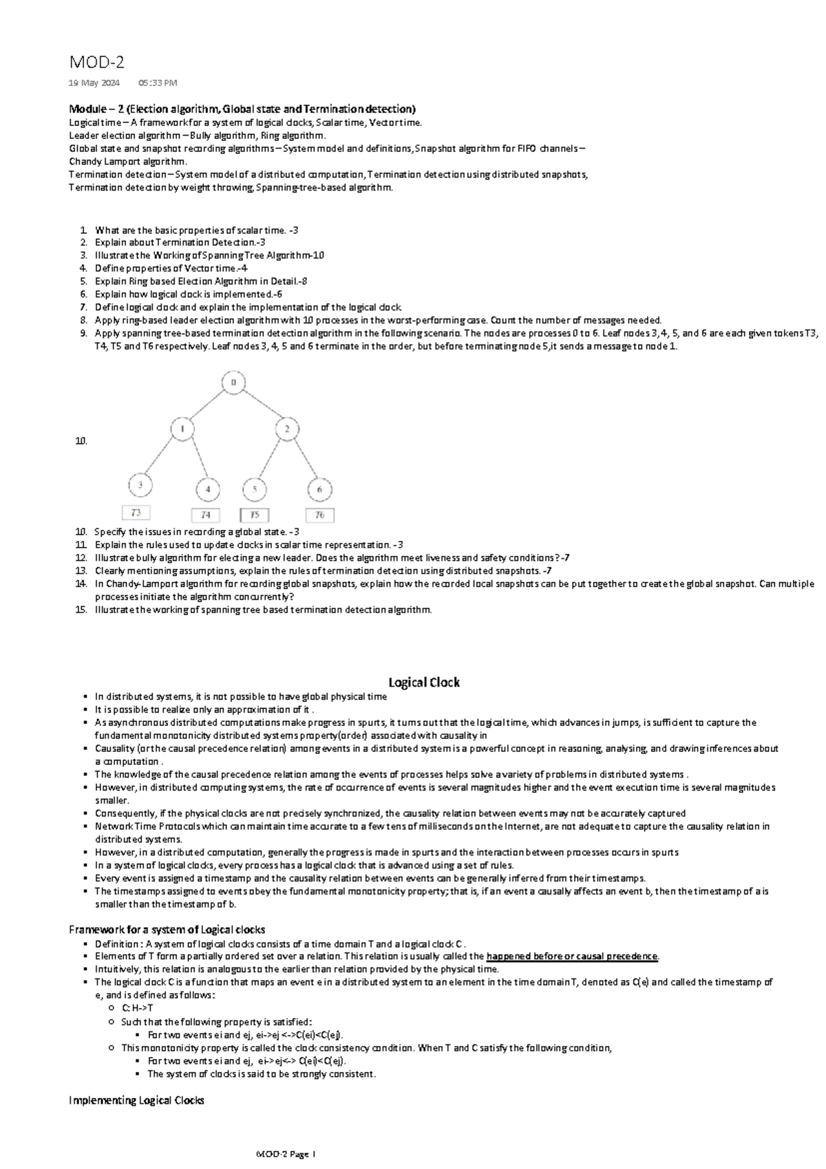 Election Algorithms & Logical Time in Distributed Systems (MOD-2) - Studocu