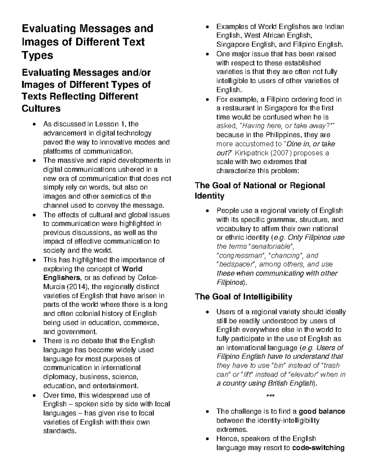 Lesson 3 Evaluating Messages and Images of Different Text Types - Evaluating Messages and Images ...