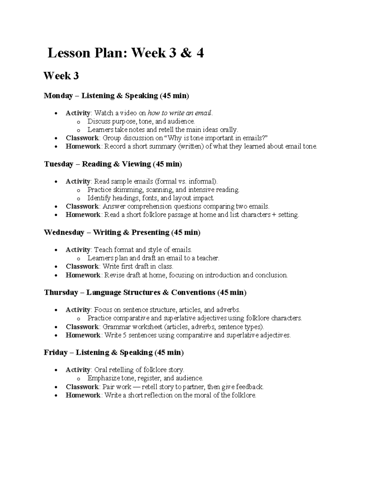 Lesson Plan: English Home Language Grade 8 Weeks 3 & 4 Activities - Studocu