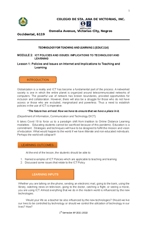 Module 1 - Lesson 2 (Understanding the Basic Concepts in ICT) - 1 st ...