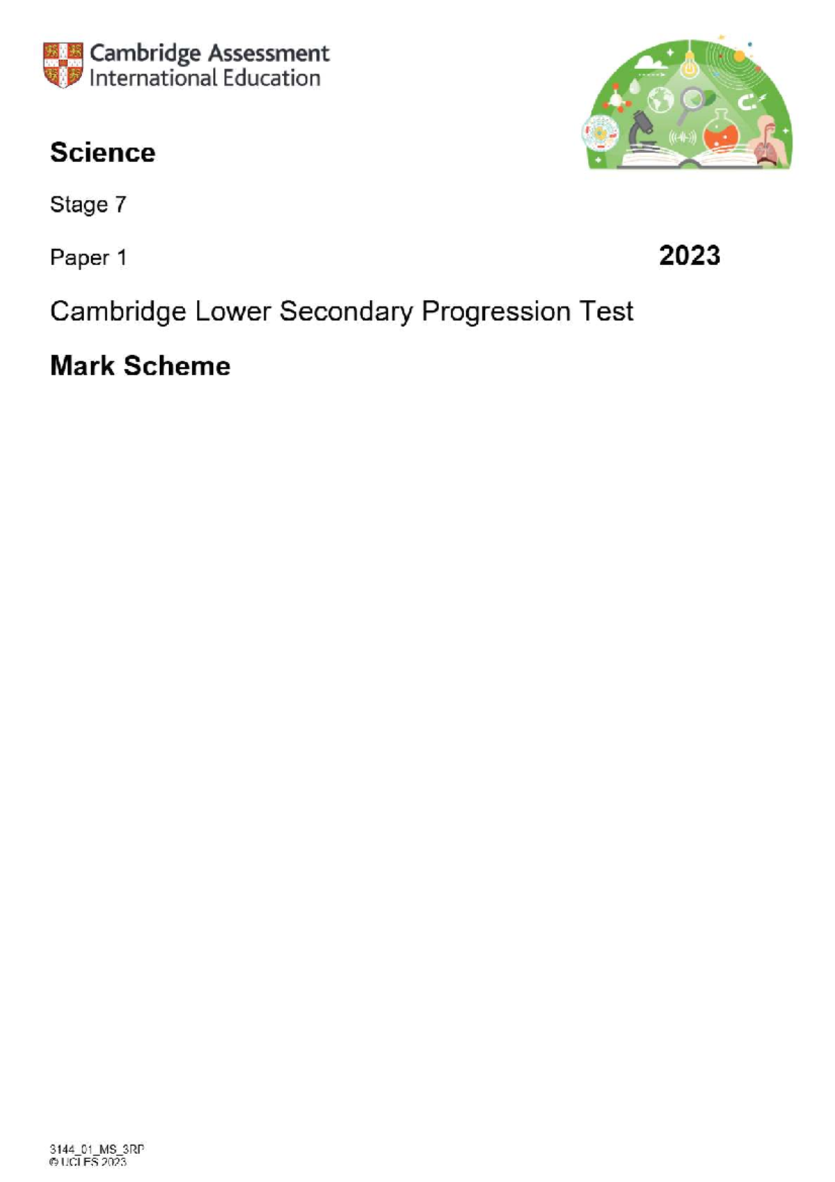 2023 Science Stage 7 Progression Test Mark Scheme - Cambridge Lower ...