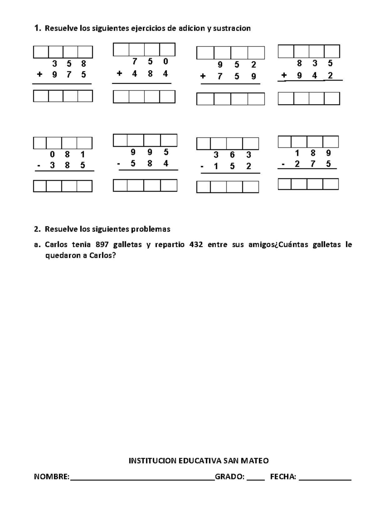 Ejercicios de Adición y Sustracción - Matemáticas 1er Grado - Studocu