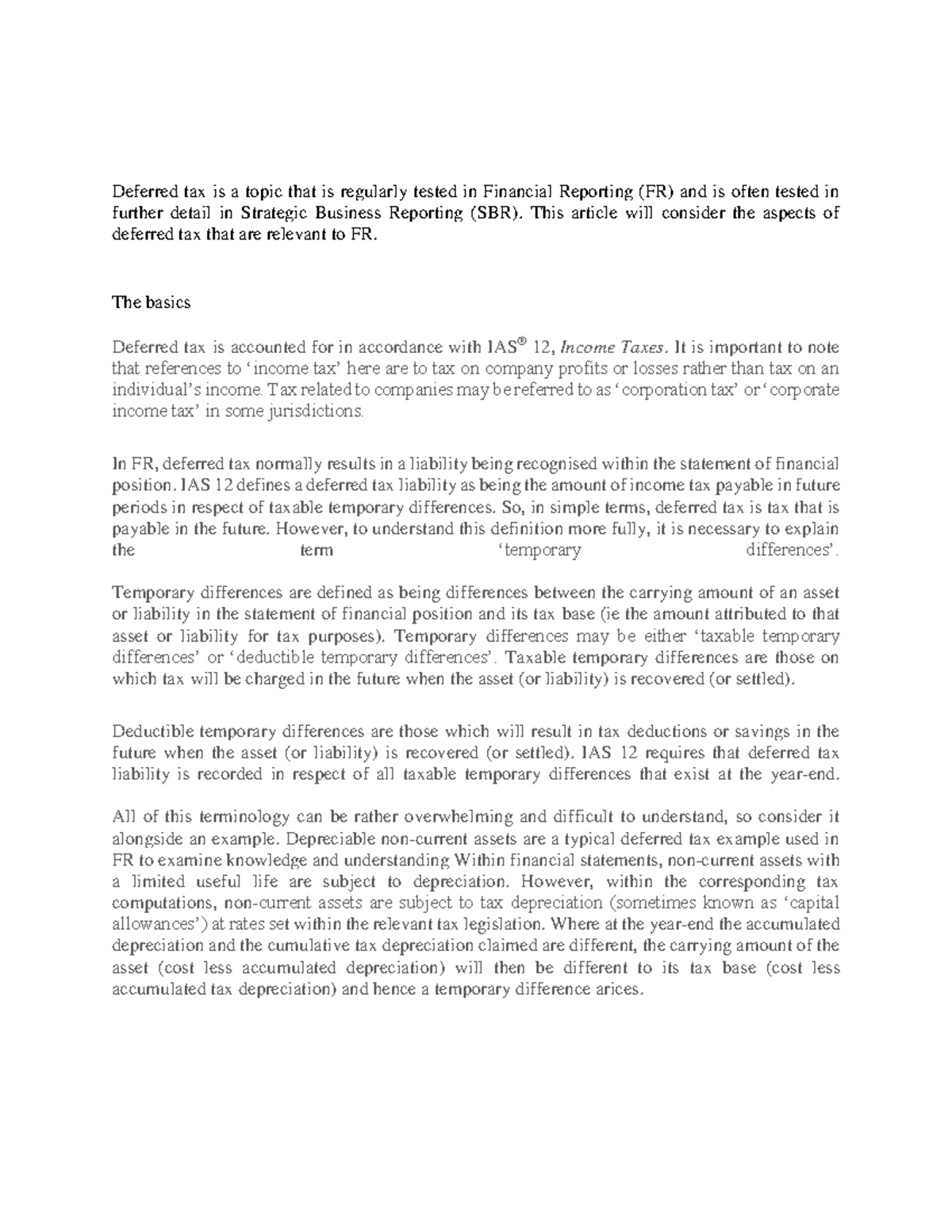 Deferred Tax Notes 1: Understanding FR and SBR Implications - Studocu