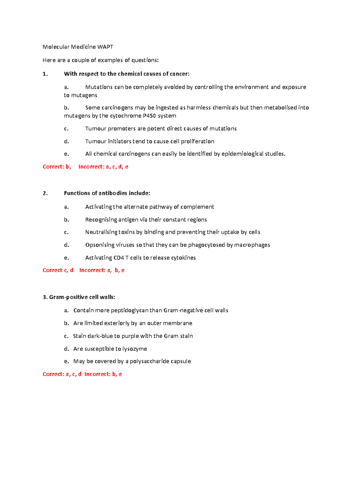 Sample Mol Med MCQs - Molecular Medicine WAPT Here are a couple of ...