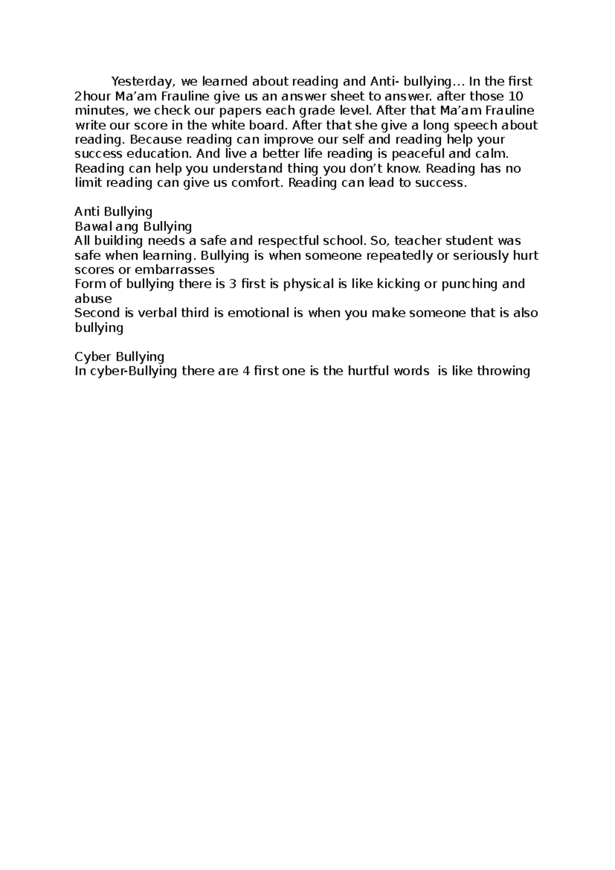 Anti-Bullying Lesson Notes - BBBJHV - Studocu