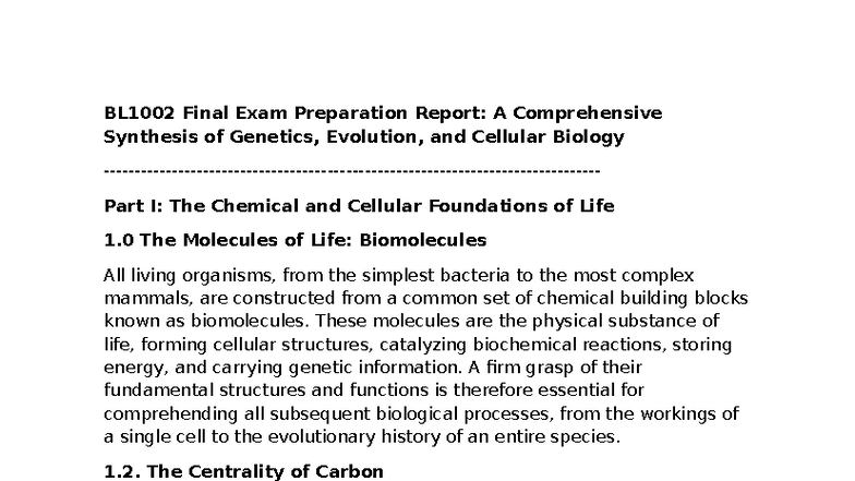 BL1002 Final Exam Prep: Genetics, Evolution & Cellular Biology Overview ...