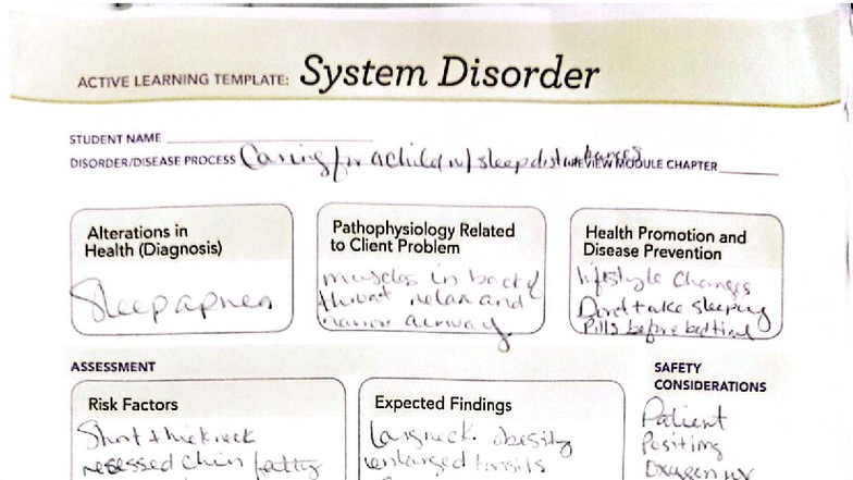 ACTIVE LEARNING TEMPLATE: System Disorder - Sleep Apnea (CS) - Studocu