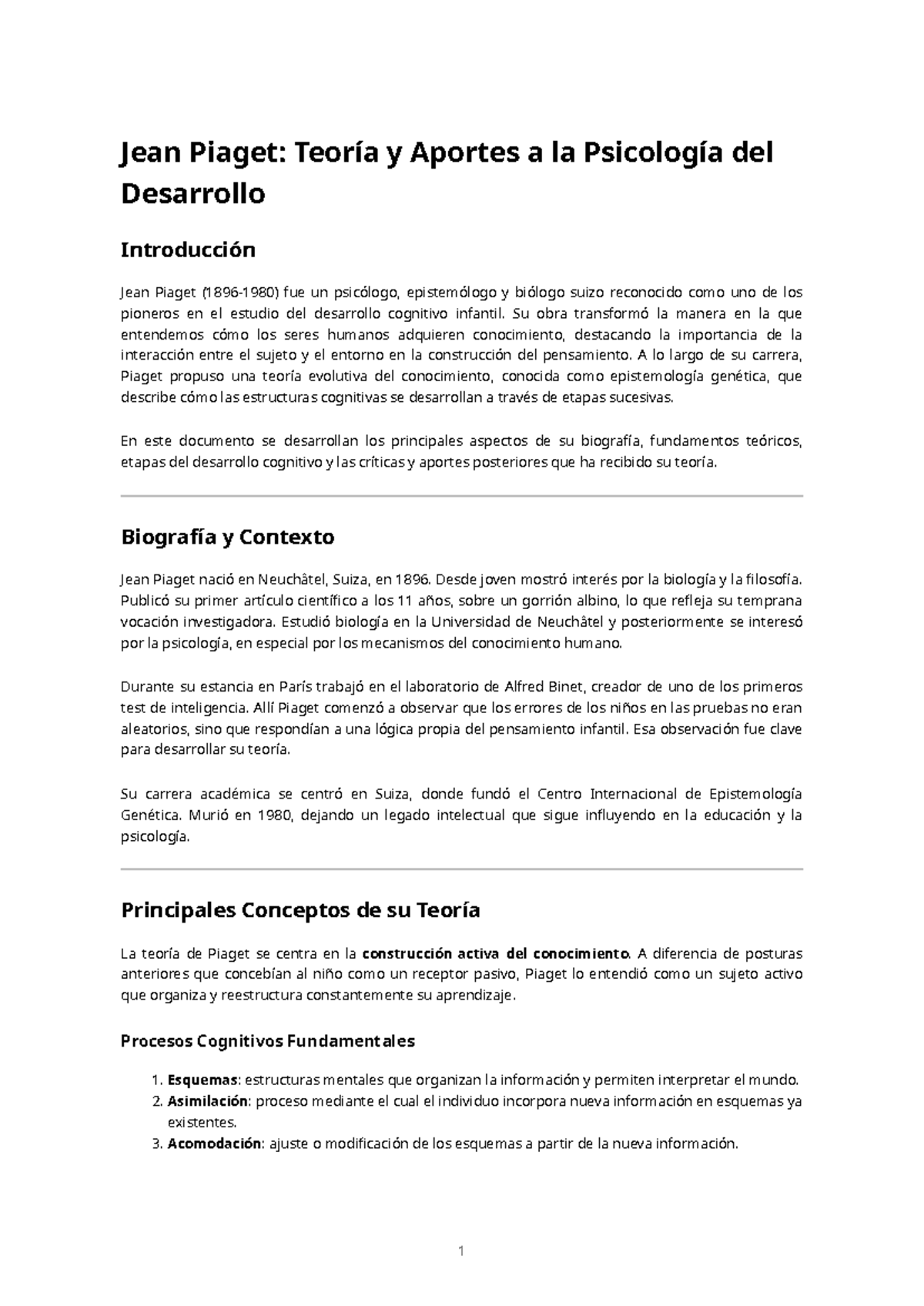 Jean Piaget: Teoría y Aportes a la Psicología del Desarrollo (Doc ...