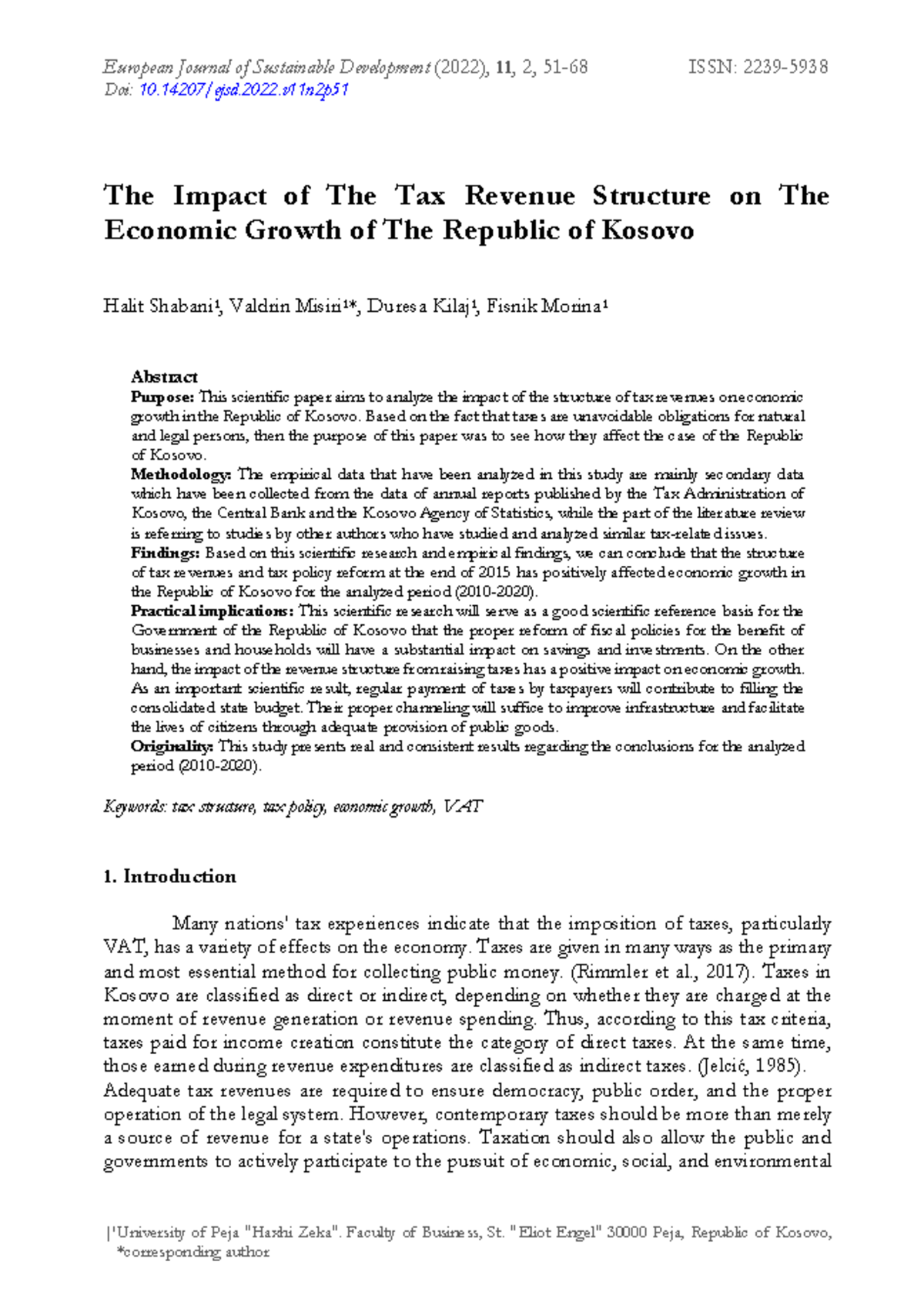 The Impact of Tax Revenue Structure on Economic Growth in Kosovo (EJSD ...