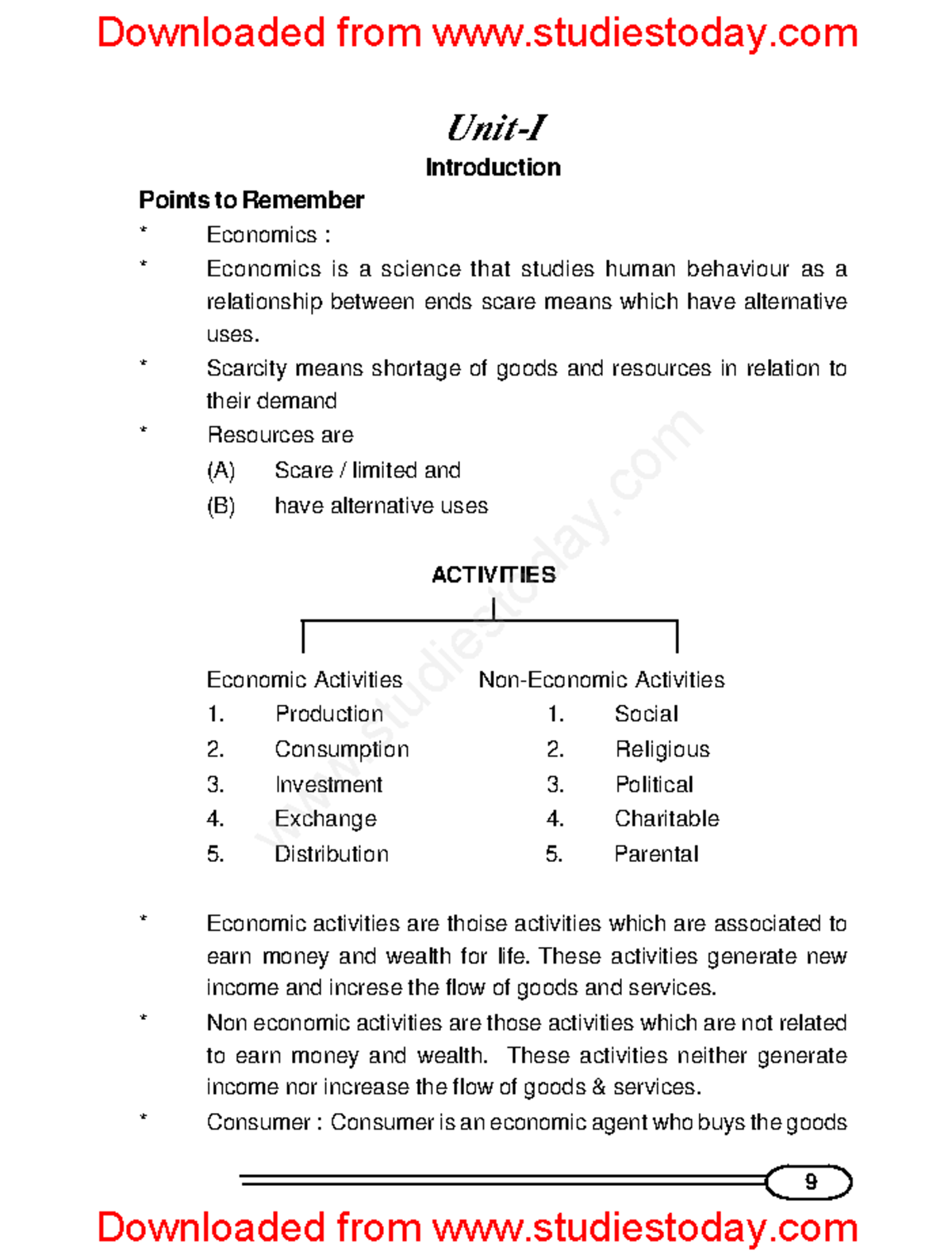 CBSE Class 11 Economics Introduction Worksheet - 99 Unit-I Introduction ...