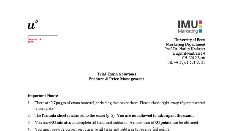 Trial Exam Solutions for PPM HS25: Product and Price Management - Studocu