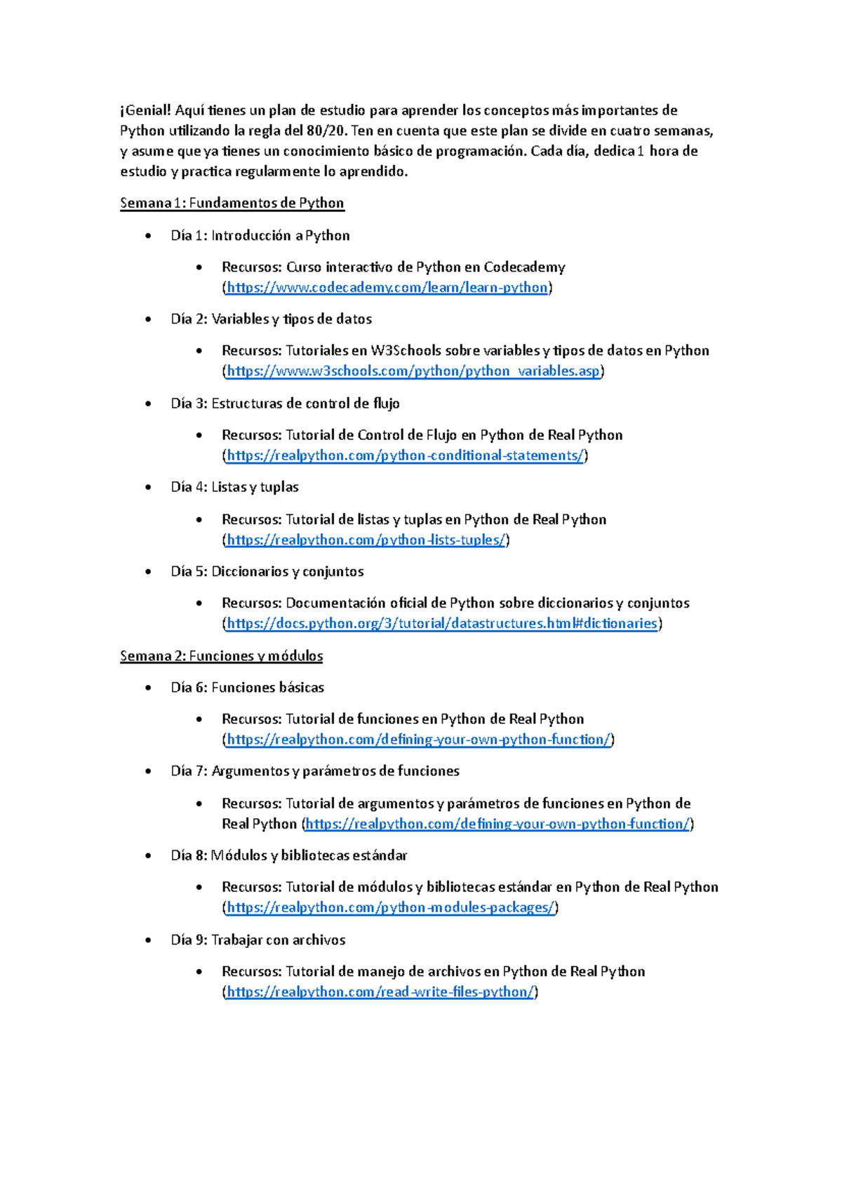 Plan Estudio-Python - ¡Genial! Aquí tienes un plan de estudio para ...