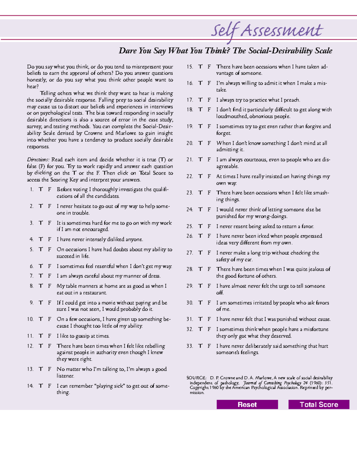 Social Desirability Scale Assessment: Insights & Scoring Key - Studocu