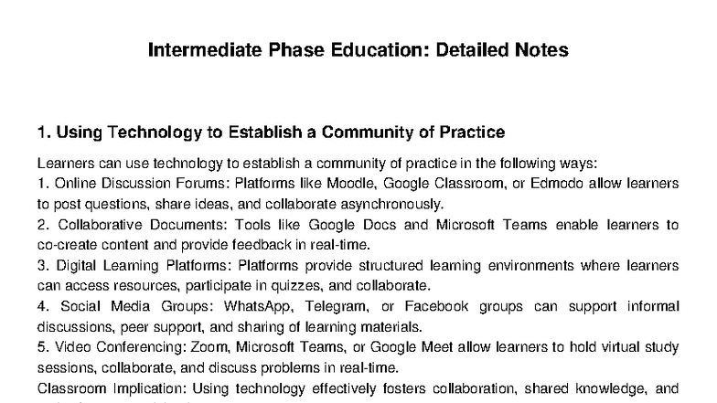 Intermediate Phase Education: Tech & Classroom Management Notes - Studocu