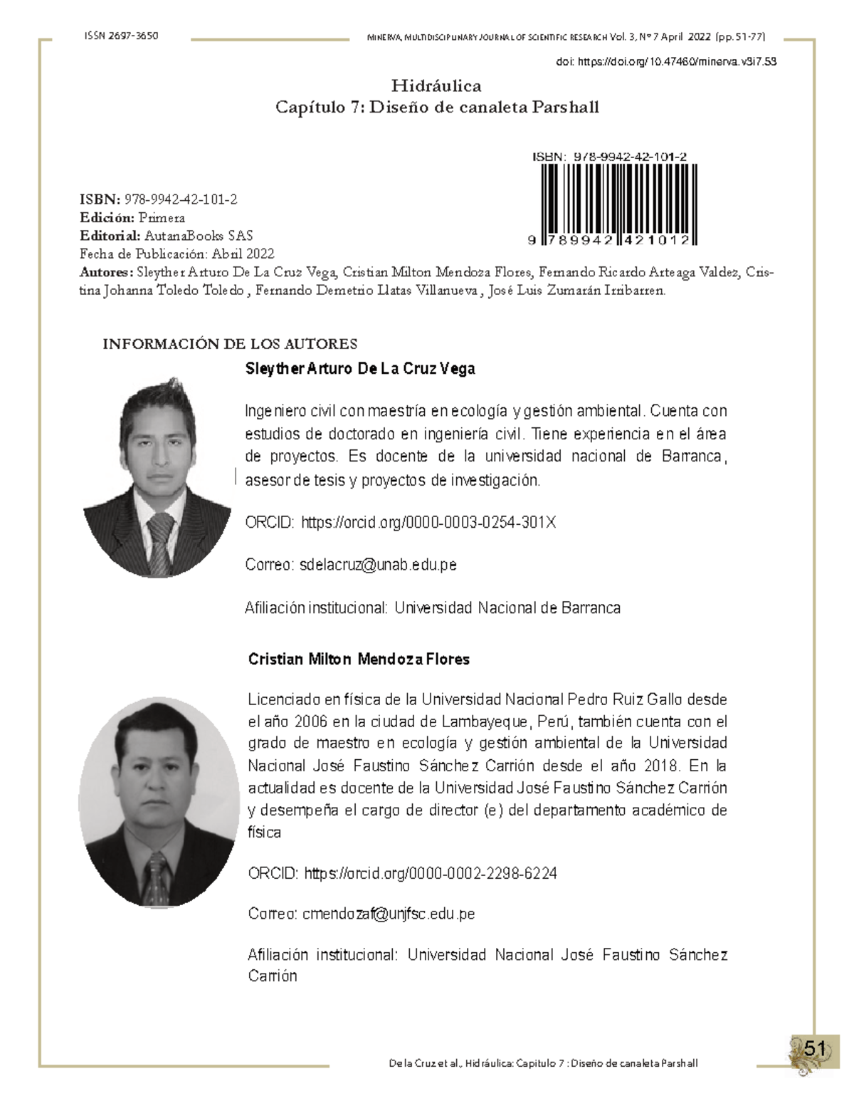 Capítulo 7: Diseño de Canaleta Parshall - Hidráulica (ISSN MINERVA ...